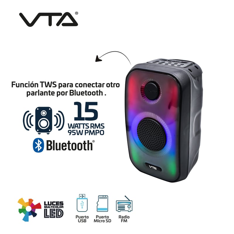 Parlante Recargable Funcion Tws Luces Tipo Flama VTA PLUS | falabella.com