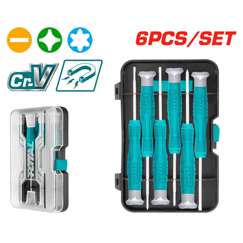 Juego 6 Piezas de Destornilladores de Precisión Cr-V Phillips y Planos TOTAL TOOLS | falabella.com