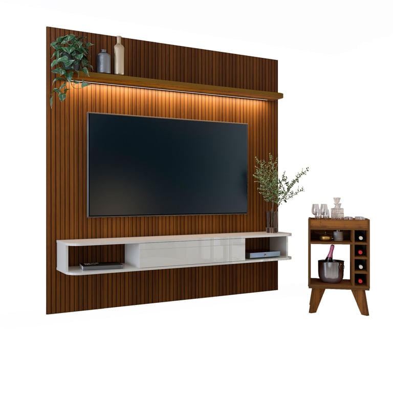 Combo Panel Mueble TV 75" y Mueble Bar en Mdp Pino con Blanco BERTOLINI ...
