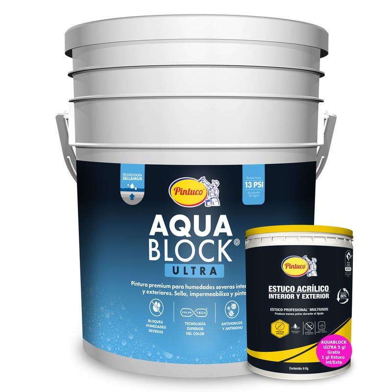Pintura para Interior y Exterior 5 Galones Aquablock Ultra Blanco ...