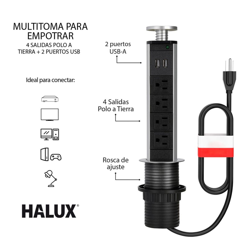 Multitoma Para Empotrar En Mesas Escritorios 4 Sal HALUX | falabella.com