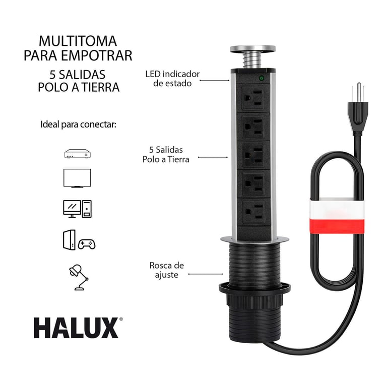 Multitoma Para Empotrar En Mesas Escritorios 5 Sal HALUX | falabella.com