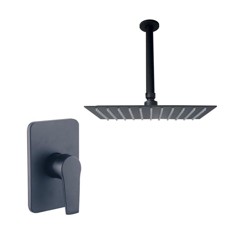 Griferia ducha monocontrol Nott negra+regadera 25x25+brazo techo red ...