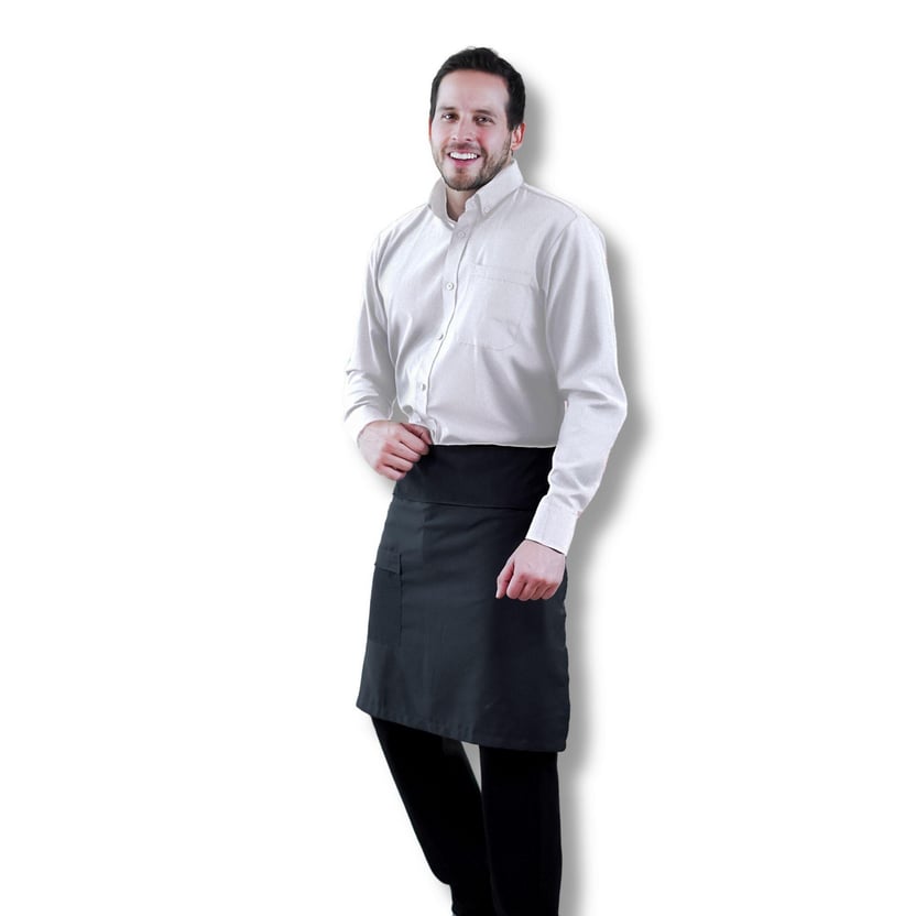 Uniforme Mesero Camisa Oxford Blanca Pantalón Jean Negro Delantal Tipo ...