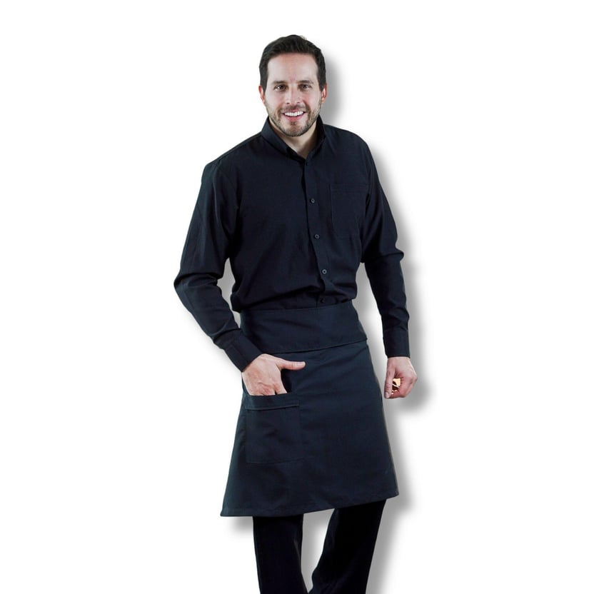 Uniforme Mesero Camisa Oxford Negra Pantalón Jean Negro Delantal Tipo ...