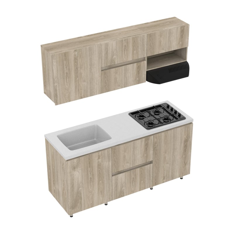 Cocina Integral Zafiro 180x60 Con Mesón. Lavaplatos Granito Perla Y ...