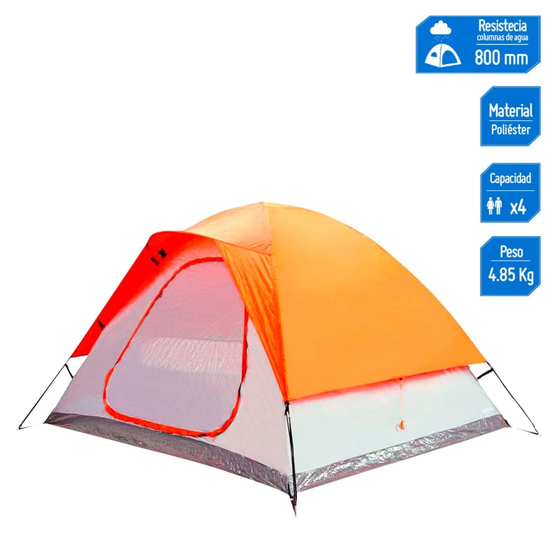 Carpa 4 Personas Klimber Máncora Naranja/Gris | Sodimac Falabella