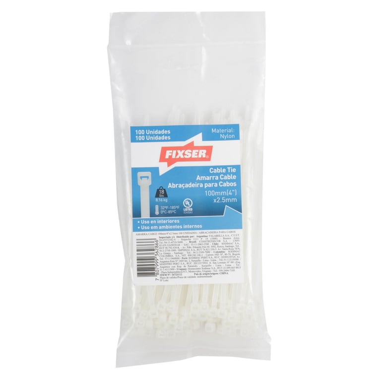 Cintillo Blanco Por 100 Unidades De 100mm x 2.5mm | Sodimac Falabella