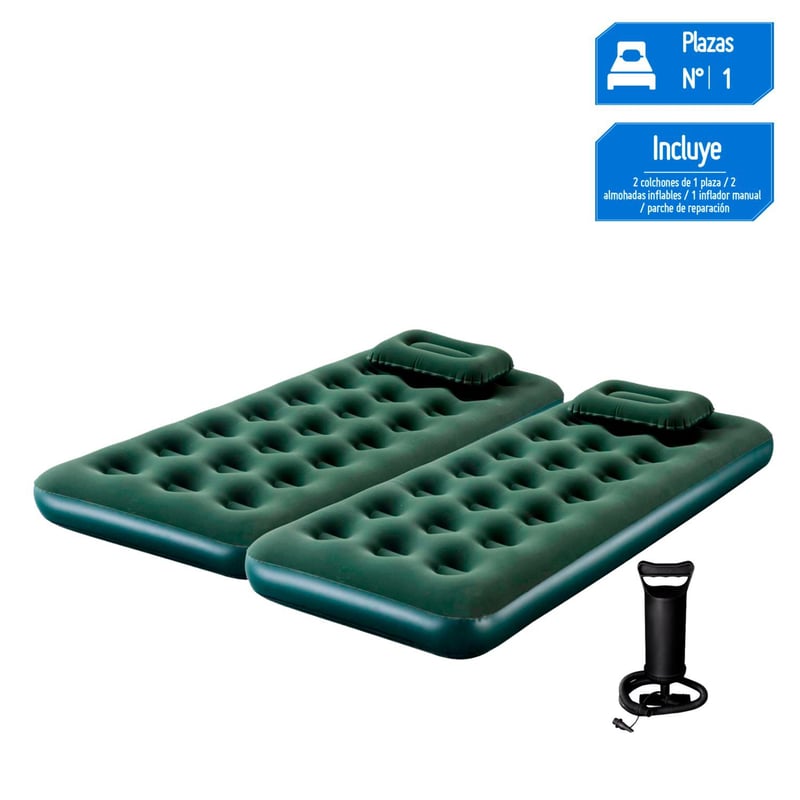Combo 2 Colchones Inflables 1 Plaza Klimber Verdes + Almohada ...