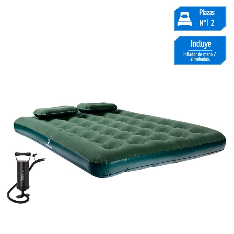 Combo Colchón Inflable 2 Plazas Klimber Verde + Almohadas + Inflador ...