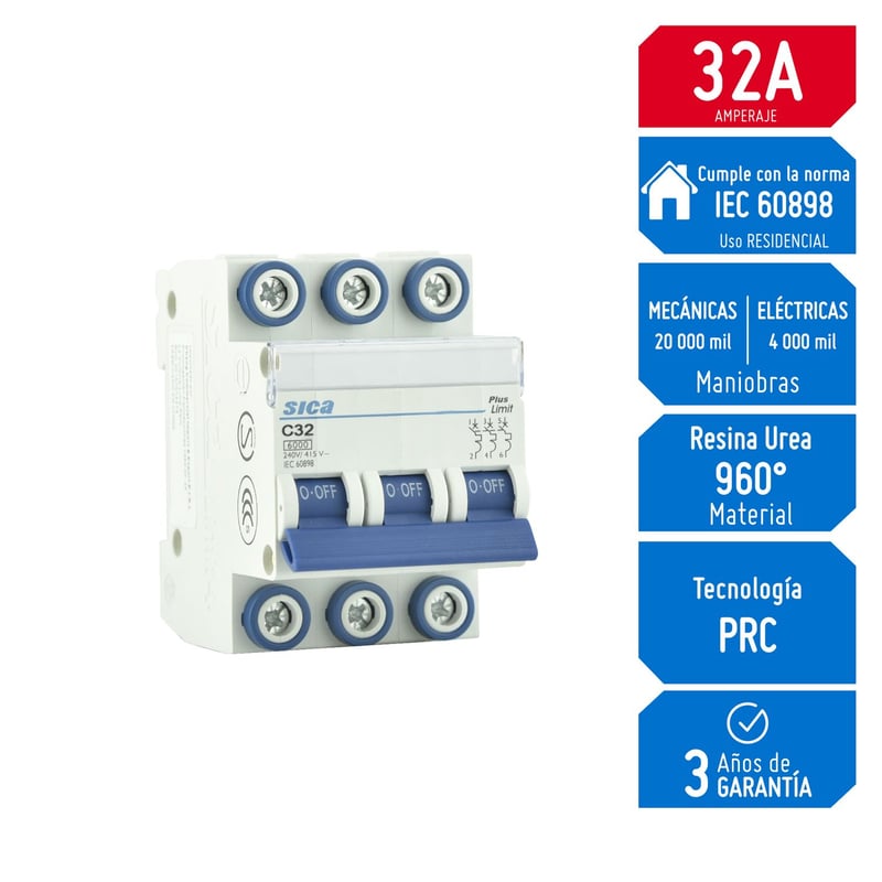 Interruptor Termomagnético 3x32A | Sodimac Falabella