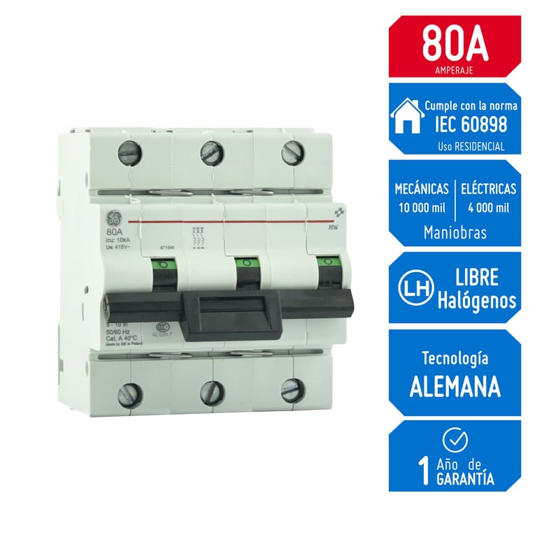 Interruptor Termomagnético 3X80A General Electric | Sodimac Falabella