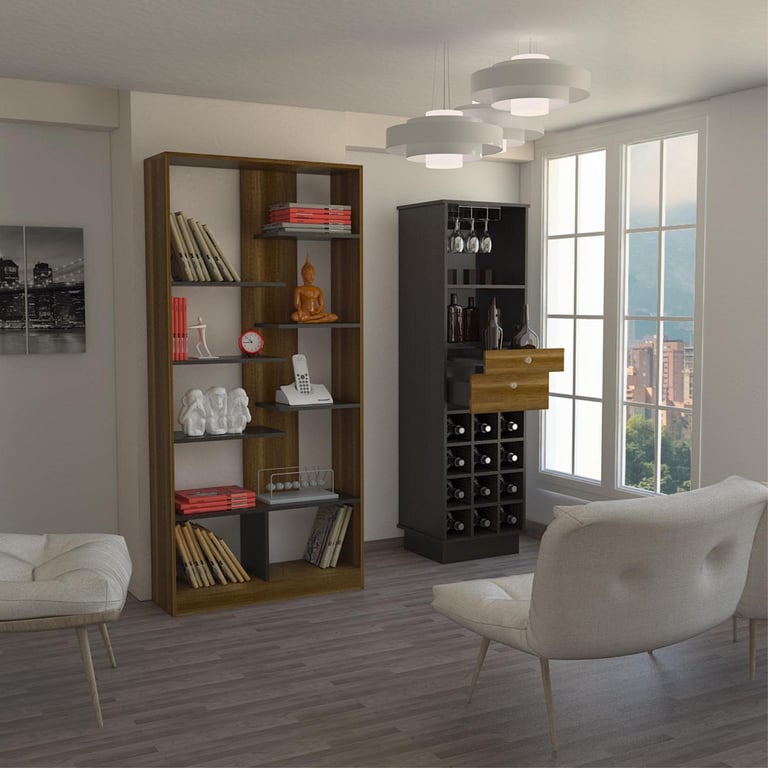 Combo Bar Kava + Estante Librero Classic Caramelo/Wengue | Sodimac ...