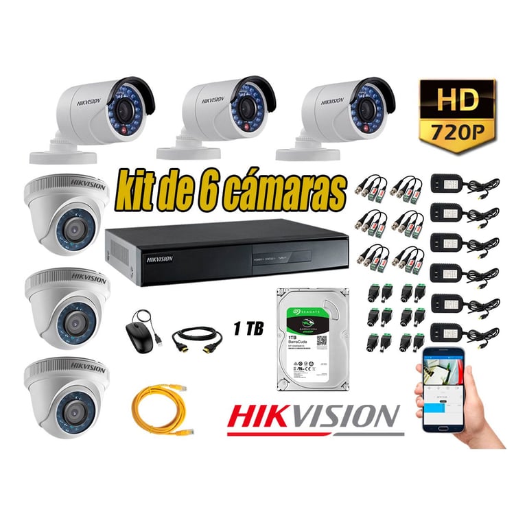 Kit 6 C?maras de Seguridad HD 720p disco 1TB Vigilancia + Kit de Herramientas | Sodimac Falabella