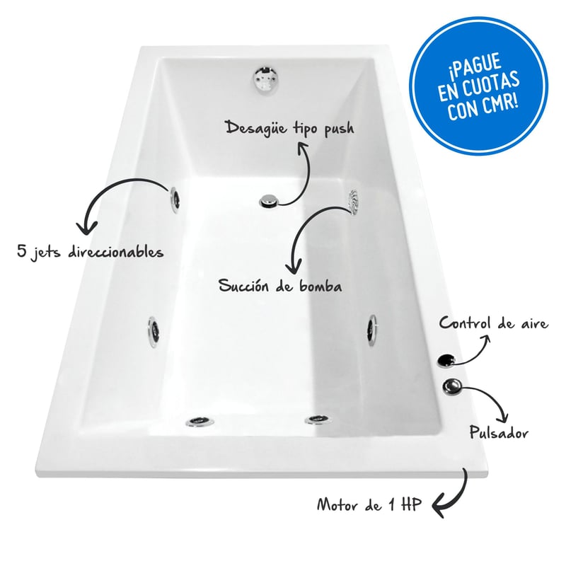 Tina Hidromasaje Rectangular Minimalista Builder 140x80cm Blanca ...
