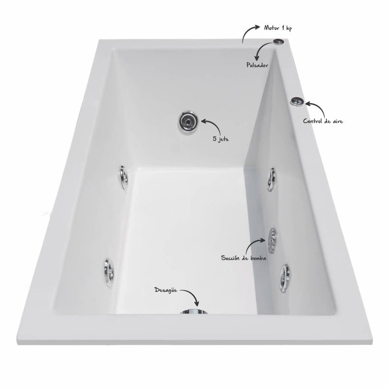 Tina Hidromasaje Rectangular Minimalista Builder 150x80cm Blanca ...
