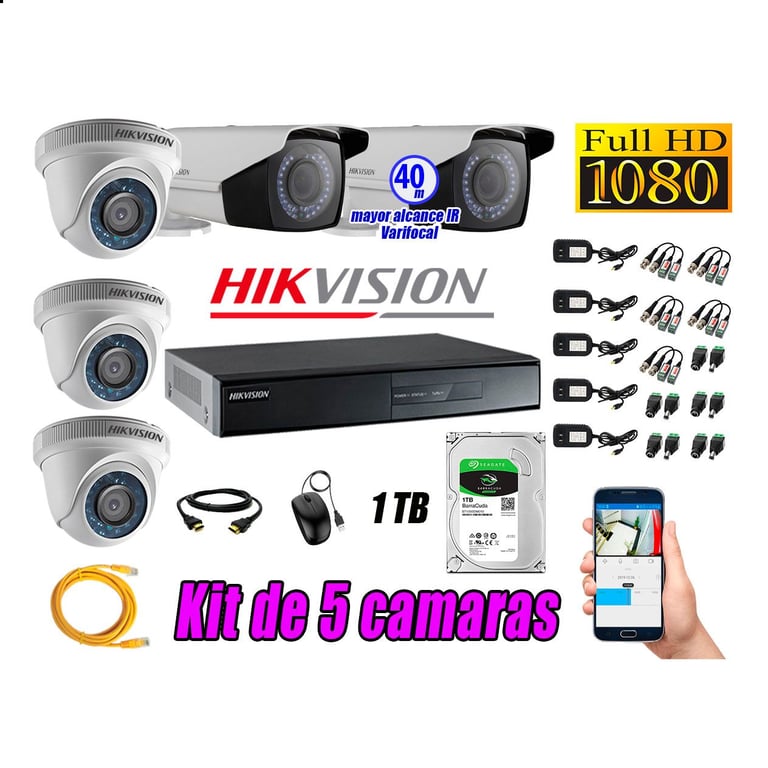 Cámaras de Seguridad Kit 5 Full HD 1TB + Exterior Mayor Alcance ...