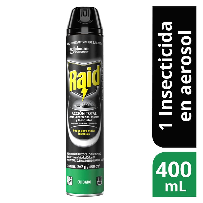 Insecticida Raid Aerosol Acción Total 400ml Cucarachas/Moscas/Mosquitos ...