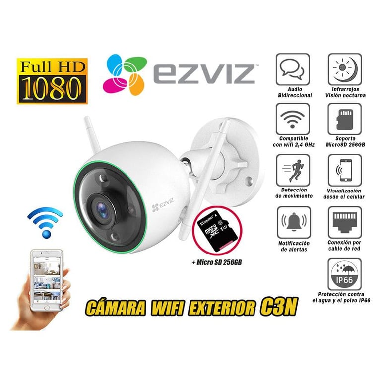 Cámara de Seguridad Exterior con Wi-Fi Full HD Noche a Color C3N + SD ...