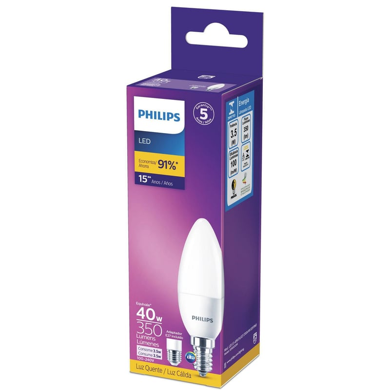 Foco Led Vela 3.5W E14 E27 Luz Cálida | Sodimac Falabella