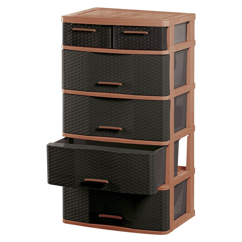 Cómoda Comodina Ratán 5 Cajones Cerezo Marrón | Sodimac Falabella