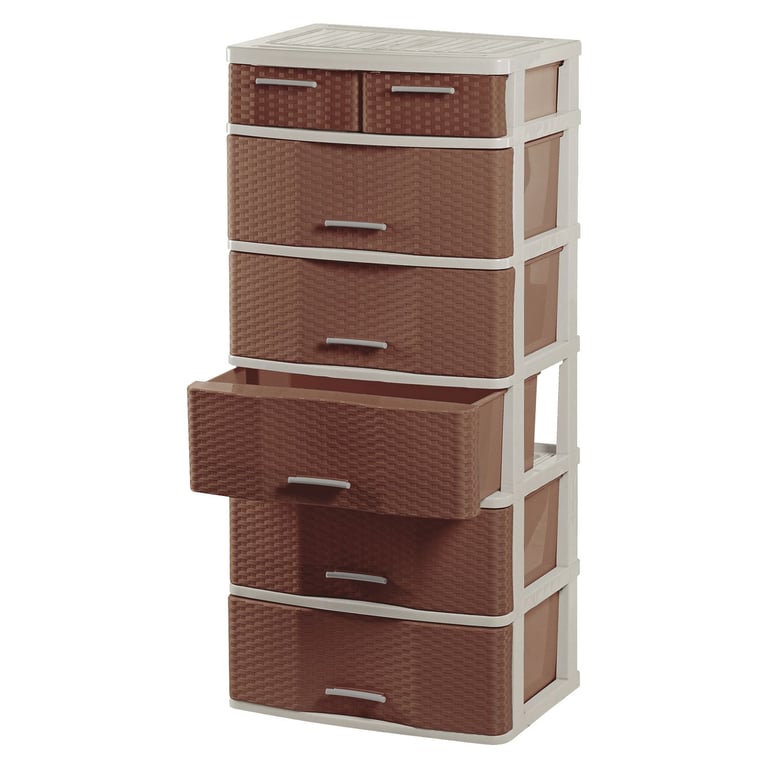 Cómoda Comodina Ratán 6 Cajones Beige Cerezo | Sodimac Falabella