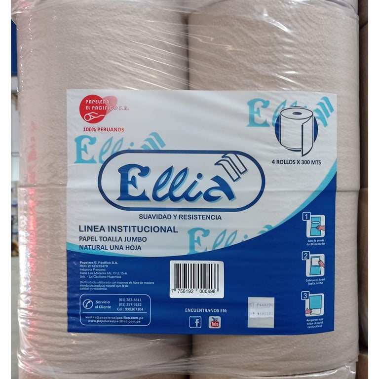 Papel Toalla Jumbo Ellia 4 Rollos 300M | Sodimac Falabella