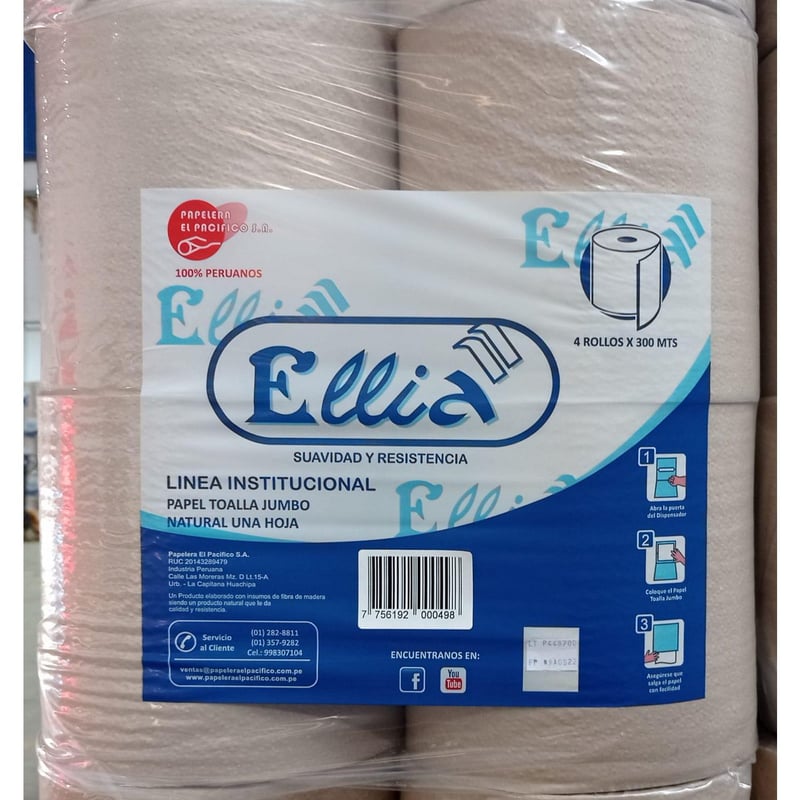 Papel Toalla Jumbo Ellia 4 Rollos 300M | Sodimac Falabella