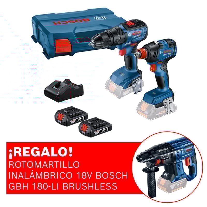 Taladro Atornillador percutor Bosch GSB 18V-50 + Llave de impacto inalámbrica ¼ y ½" Bosch GDX ...