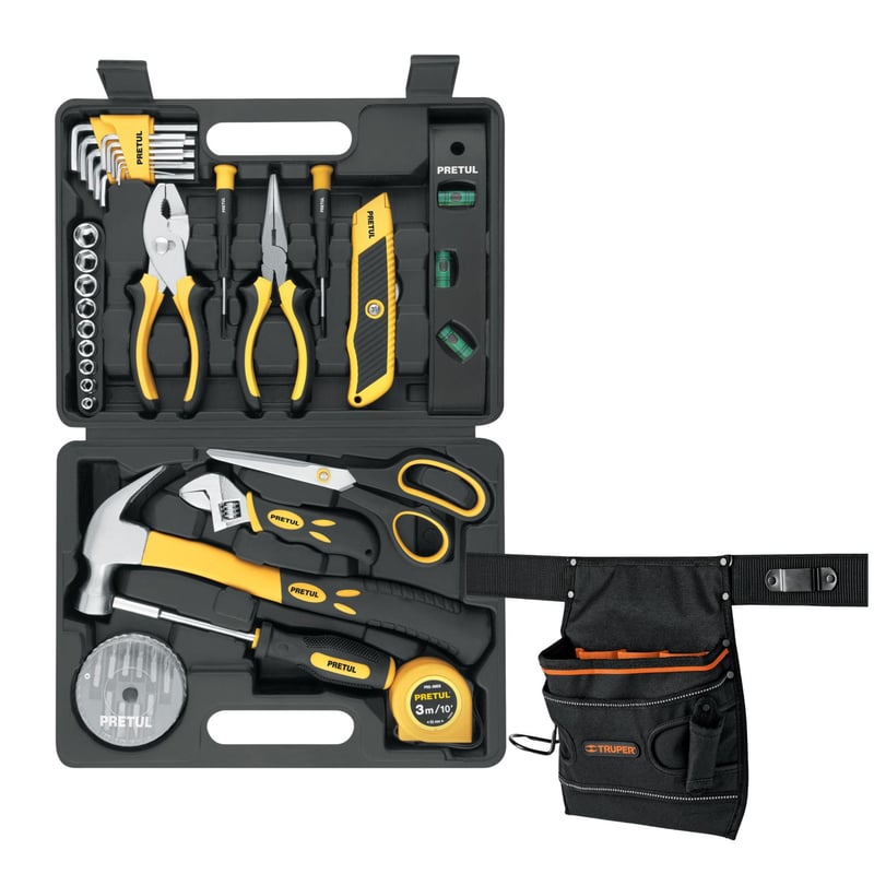 Set de 42 herramientas PRETUL y Cinturon portaherramientas TRUPER ...