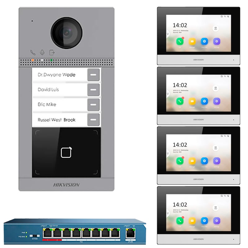 Kit Videoportero IP Módulo Lector 4 Departamentos Hikvision 1080P App ...