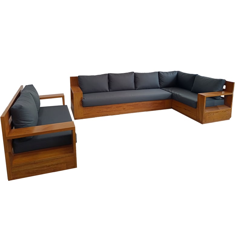 Juego Living Seccional en L Liro 7 Personas Madera Natural | Sodimac ...