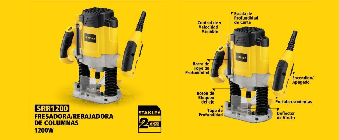 Fresadora Ruteadora Eléctrica 1200 W + 6 Fresas SRR1200 Stanley ...