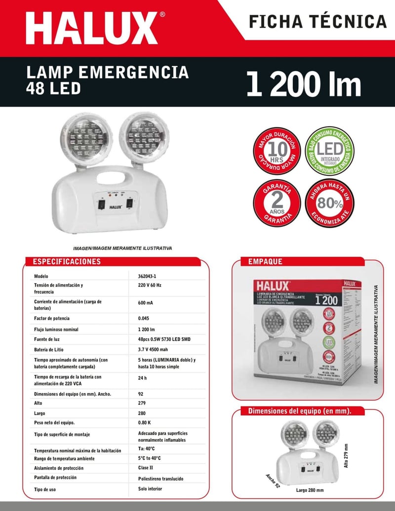 Lámpara de Emergencia 10W 1200lm Halux | Sodimac Falabella