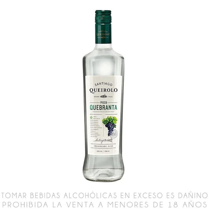Pisco Santiago Queirolo Quebranta Botella 750 mL | Tottus Perú