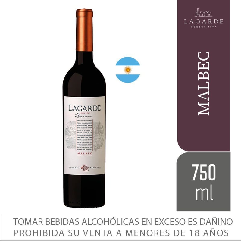 Vino Lagarde Malbec Reserva Botella 750 mL | Tottus Perú