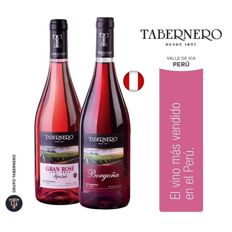 Pack Tabernero Vino Borgoña 750 mL + Vino Rosé 750 mL | Tottus Perú