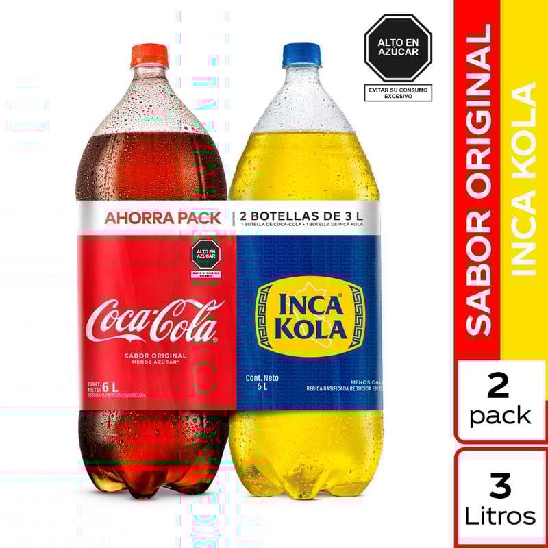 Coca Cola + Inca Kola Two Pack 2 Unidades 3 L | Tottus Perú