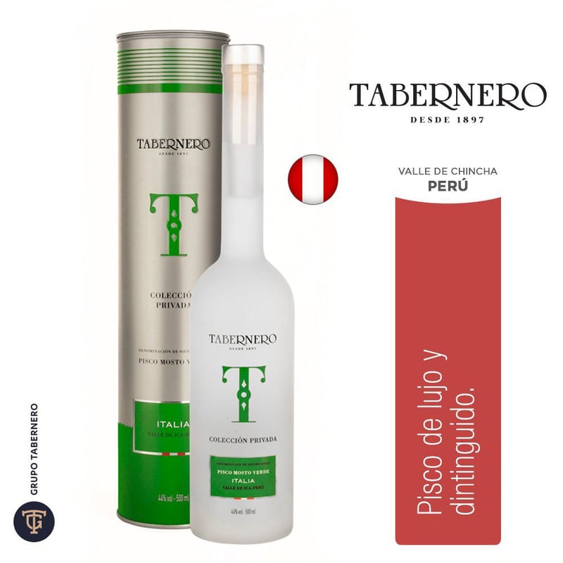 Pisco Tabernero Mosto Verde Italia Premium Botella 500 mL | Tottus Perú