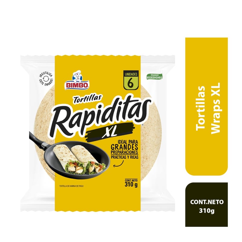 Rapiditas Tortilla de Harina de Trigo Wrap Bimbo 6 Unidades | Tottus Perú