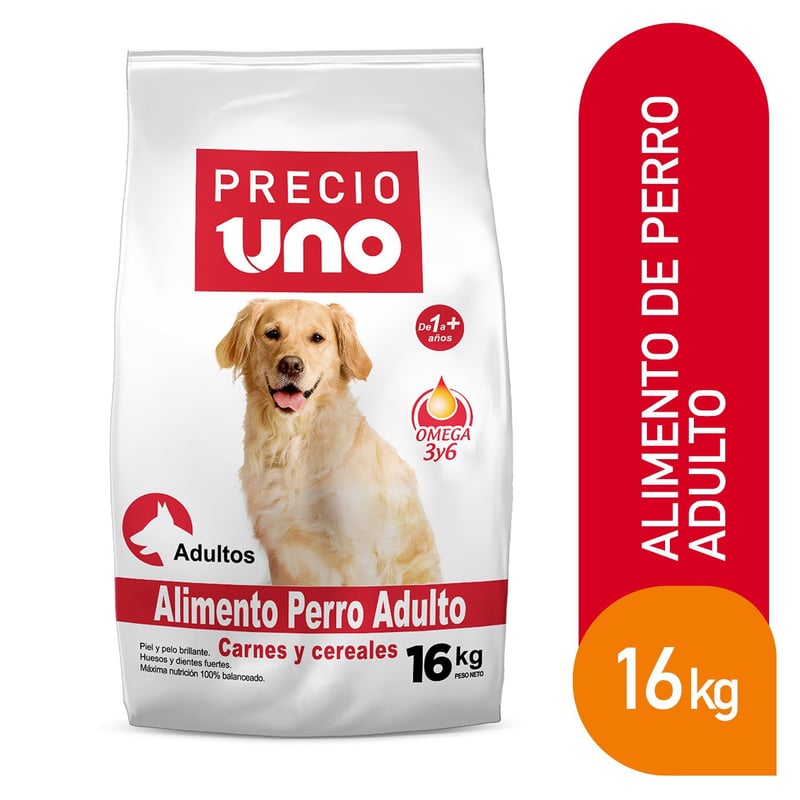 Alimento para Perros Precio Uno Adultos Sabor Carne y Cereales 16 kg ...