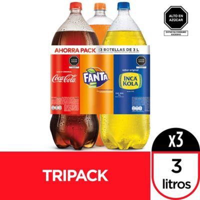Tripack Gaseosa Coca Cola + Inca Kola + Fanta 3 L | Tottus Perú