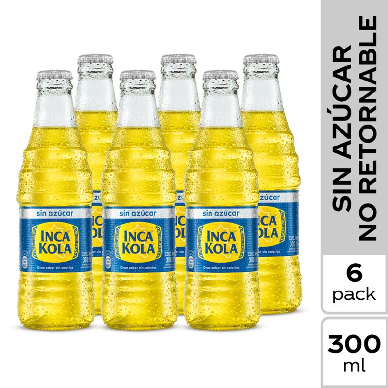 Six Pack Inca Kola Sin Azucar Vidrio 300 mL | Tottus Perú