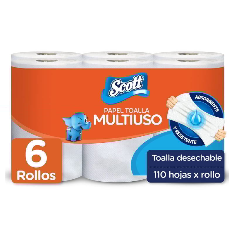Papel Toalla Scott Multiusos Pack 6 Rollos 100 Hojas | Tottus Perú