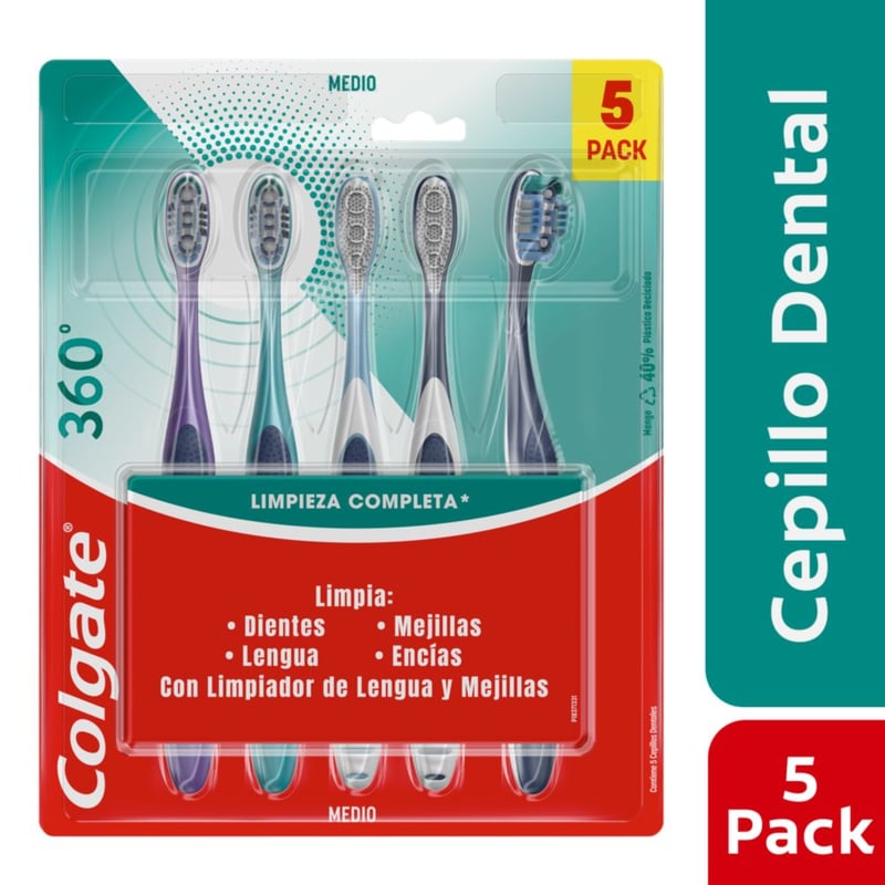 Cepillo de Dientes Colgate 360° Limpieza Completa Medio x 5 Unidades ...