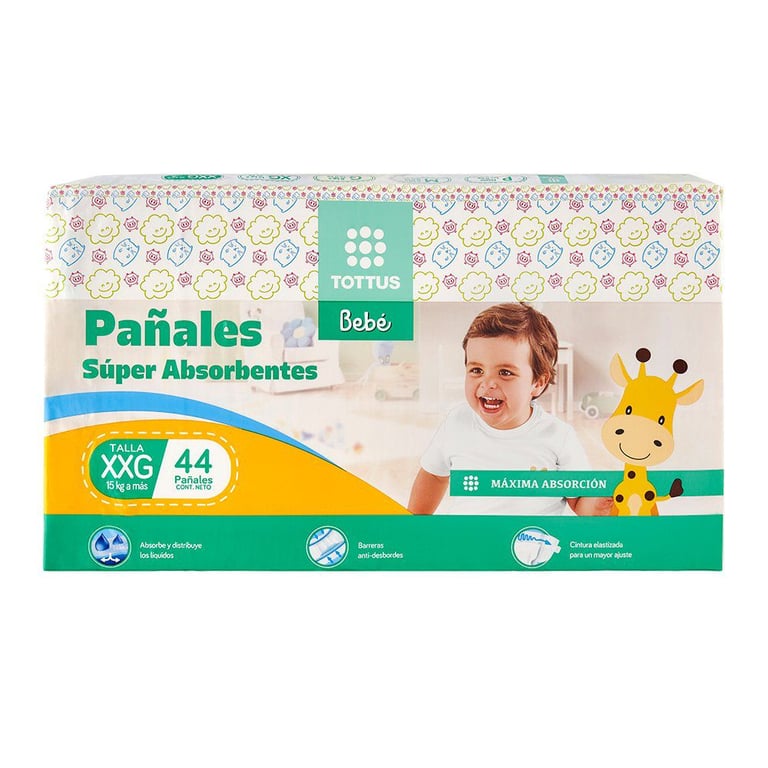 Pañales Tottus Súper Absorbentes Talla XXG Empaque 44 Und | Tottus Perú