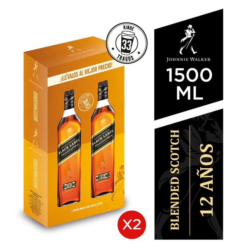 Two packs of Black Label Whisky 750 mL | Tottus Perú