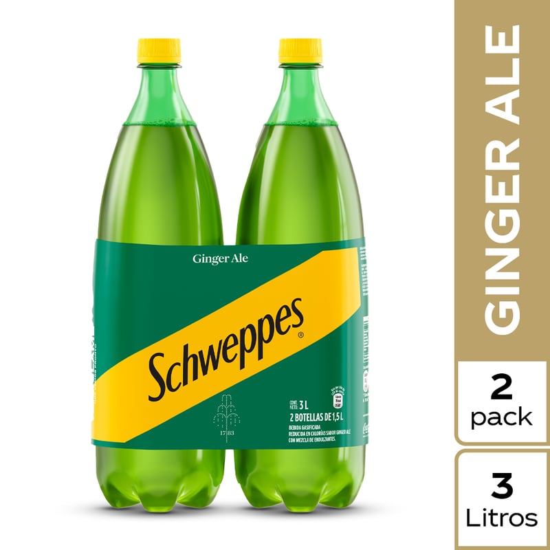Two Pack Gaseosa Ginger Schweppes Ginger Ale 1.5 L | Tottus Perú
