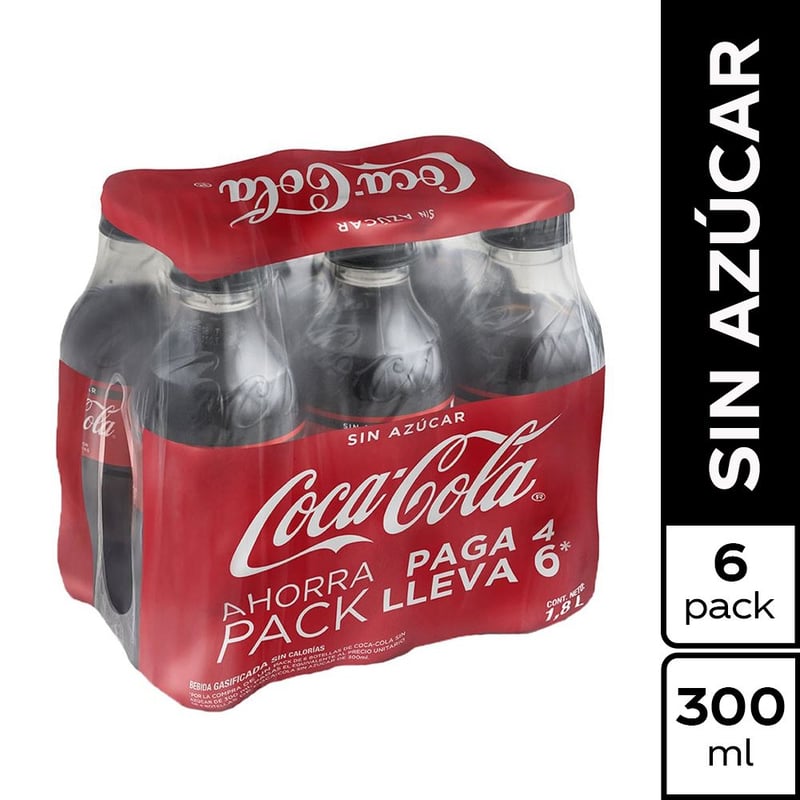 Six Pack de Gaseosa Coca-Cola Sin Azúcar de 300 mL | Tottus Perú