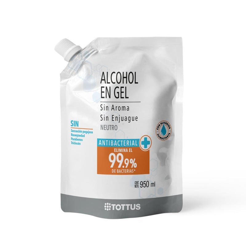 ALCOHOL GEL SIN AROMA TOTTUS 950ML DOYPACK | Tottus Perú